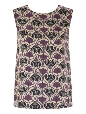 Max Mara Sleeveless Crew Neck Printed Blouse - Nude