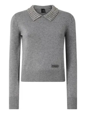 Pinko Embellished Collar Knitted Jumper - Gray