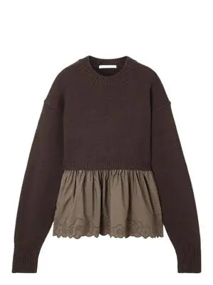 Cecilie Bahnsen Embroidered Cashmere And Wool-blend And Shell Peplum Sweater - Black