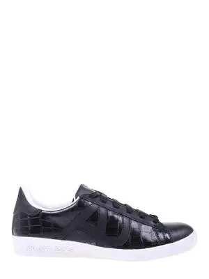 Emporio Armani Leather Croc Effect Sneakers - Black