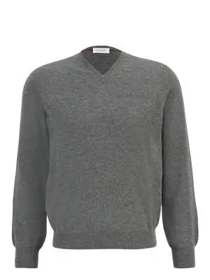 FERRAGAMO Salvatore Ferragamo V-neck Knitted Jumper Gray