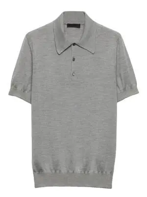 Prada Prada Short-Sleeved Knitted Polo Shirt Marble Grey