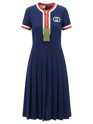 Gucci Logo Pleated Dress - Blue