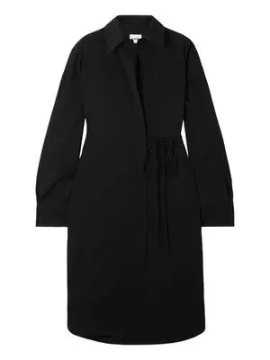 JIL SANDER Long Sleeve Collared Shirt Dress With Waist Tie - Black