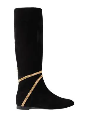 RENE CAOVILLA Rene Caovilla Black Suede Ankle Boots With Gold Detailing