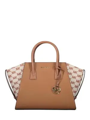 Michael Kors Avril Large Leather And Logo Jacquard Satchel Bag - Brown