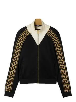 Versace Long Sleeve Zip-up Sweatshirt With High Collar - Black