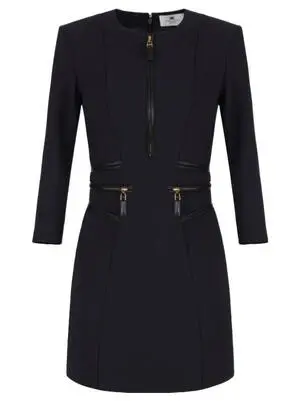 Elisabetta Franchi Double Layer Crepe Zipped Dress - Black