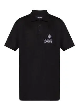 Giorgio Armani Embroidered-logo Short-sleeved Polo Shirt - Black