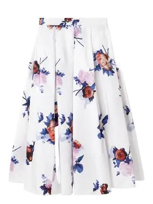 Erdem Pleated Floral Print Midi Skirt - White
