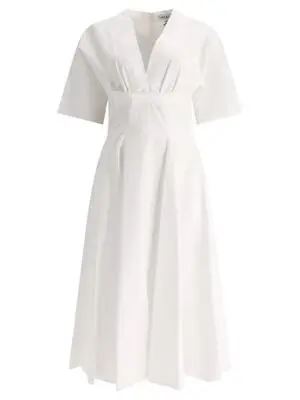 Alaïa A-line Pleated Dress With V-neck And Short Sleeves - White