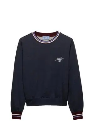 Prada Crewneck Sweatshirt With Striped Cuffs - Black