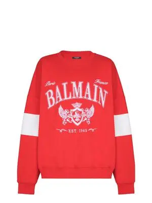Balmain Boxy College Sweatshirt With Embroidered Logo - Red