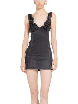 Y/project Sleeveless Ruffled Denim Dress - Black