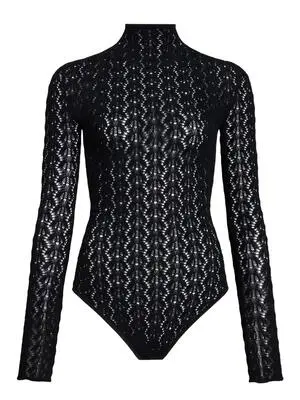 Alaïa High Neck Stretch Lace Bodysuit - Black