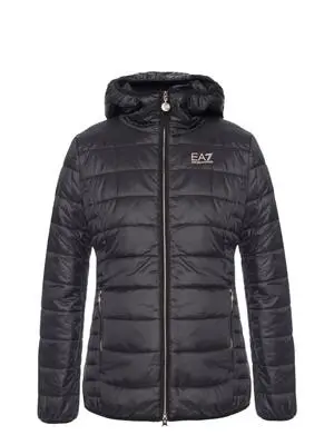 EA7 Quilted Hooded Jacket With Graphic Print - Black