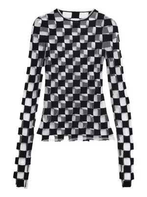 Sportmax Checkerboard-print Sheer Long-sleeve Top - Blue