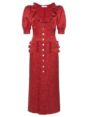 Alessandra Rich Ruffled Jacquard Midi Dress - Red