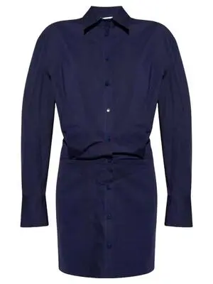 Attico Long-sleeved Button-up Shirt Dress - Navy