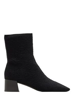 Tory Burch T Monogram Stretch Ankle Boots With Block Heel - Black