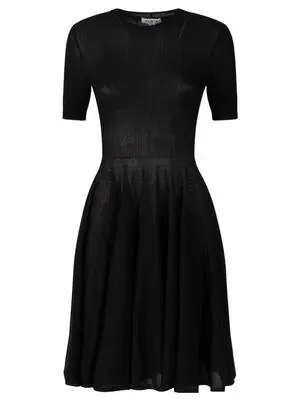 Alaïa Round Neck Knit Dress With Ruffled Hem - Black