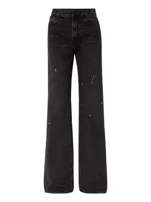R13 Distressed Paint-splattered High-rise Flared Jeans - Black