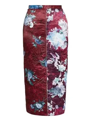 ERDEM Erdem Floral-Print Crinkled Duchess-Satin Midi Skirt