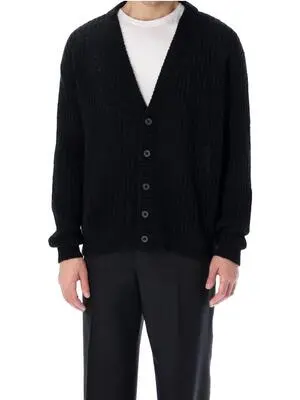 Prada V-neck Knitted Cardigan With Rib Trim - Black