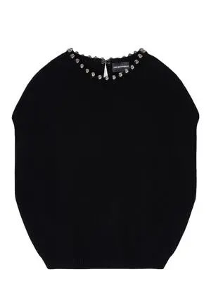 Emporio Armani Beaded-neck Ribbed Sweater - Black