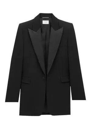 Saint Laurent Tuxedo Jacket In Grain De Poudre - Black