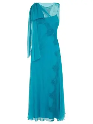 Alberta Ferretti Sleeveless Semi-sheer Floral Lace Midi Dress - Blue