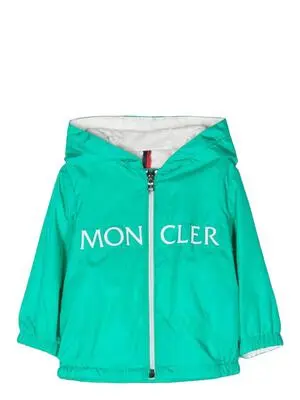 Moncler Logo Print Hooded Zip-up Jacket - Blue