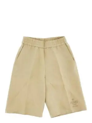 Fendi Logo-embroidered Elastic Waist Shorts - Beige