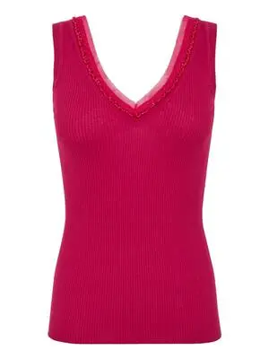 P.a.r.o.s.h Embellished V-neck Ribbed Tank Top - Red