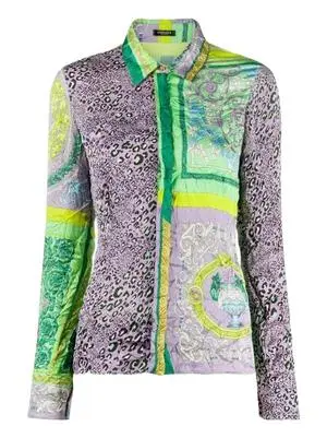 Versace Barocco Patchwork Print Satin Shirt - Multicolor