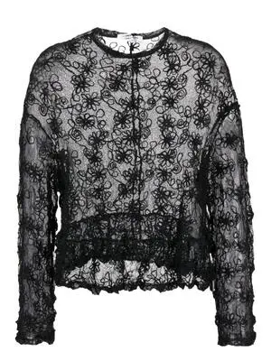 Comme Des Garçons Sheer Floral-embroidered Blouse - Black