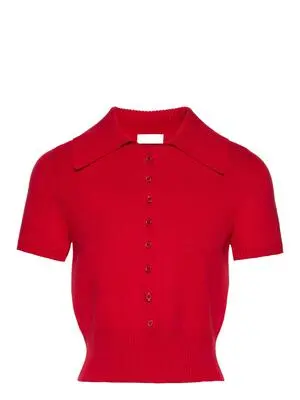 Magda Butrym Short Sleeve Lapel Collar Cropped Sweater - Red