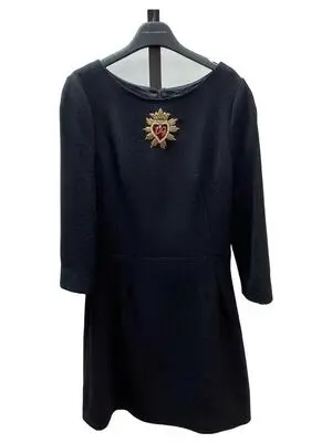 Dolce & Gabbana Logo Embellished Round Neck Dress - Black