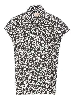 Marni Floral Print Cap Sleeve Shirt - Black