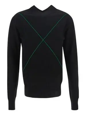 Bottega Veneta V-neck Contrast Stitch Jumper - Black
