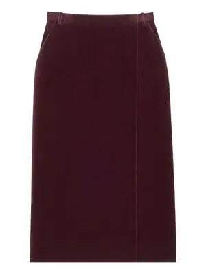 Saint Laurent Midi Wrap Skirt In Cotton Velvet - Brown
