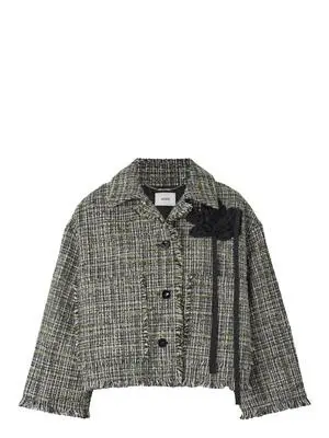 Erdem Appliquéd Frayed Tweed Coat - Black