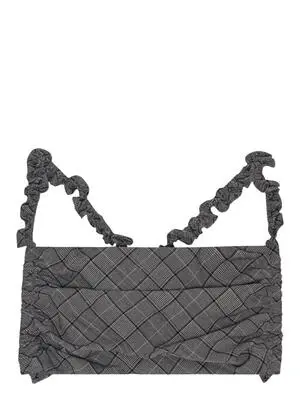 GANNI Checked Wool Ruffled Top - Black