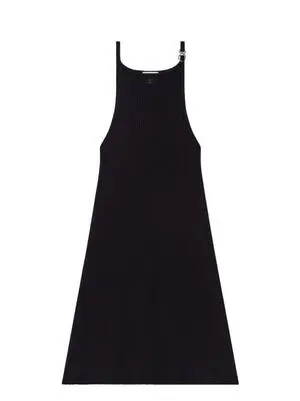 COURREGES Rib Knit Dress With Buckle Detail - Black