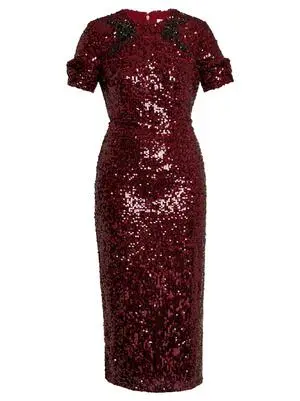Erdem Embellished Sequined Georgette Midi Dress - Brown