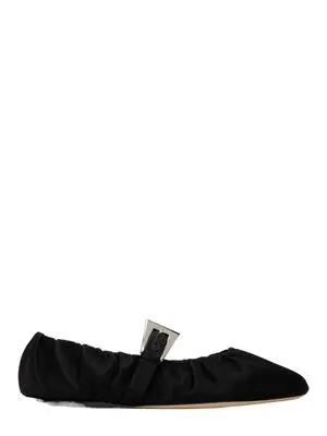 Paris Texas Sveva Plissé Buckle Ballet Flats - Black