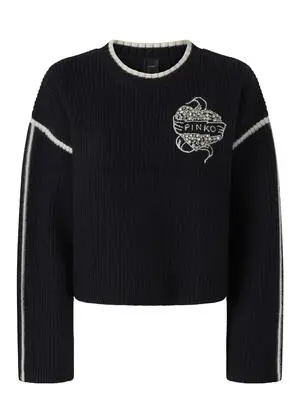 Pinko Alicudi Ribbed Merino Wool Sweater - Black