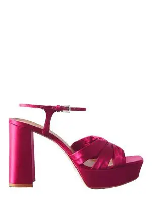 REFORMATION Monetta Satin Platform Sandals - Red