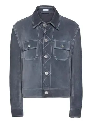 Thom Browne Grey Suede Backstrap Jacket With Signature Grosgrain Loop - Gray