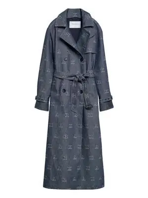 Max Mara Jacquard Pattern Button Trench Coat - Blue